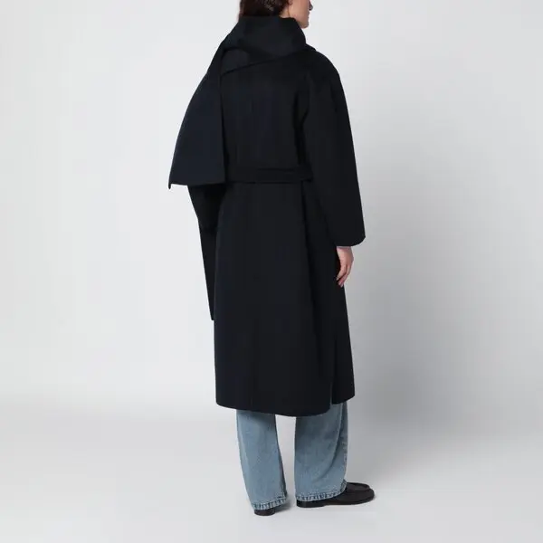 Max Mara Dark Wool And Cashmere Dressing Gown Coat - Blue