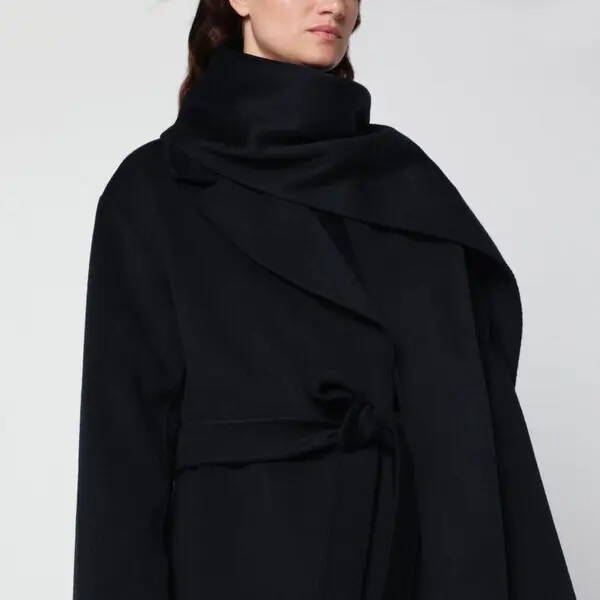 Max Mara Dark Wool And Cashmere Dressing Gown Coat - Blue