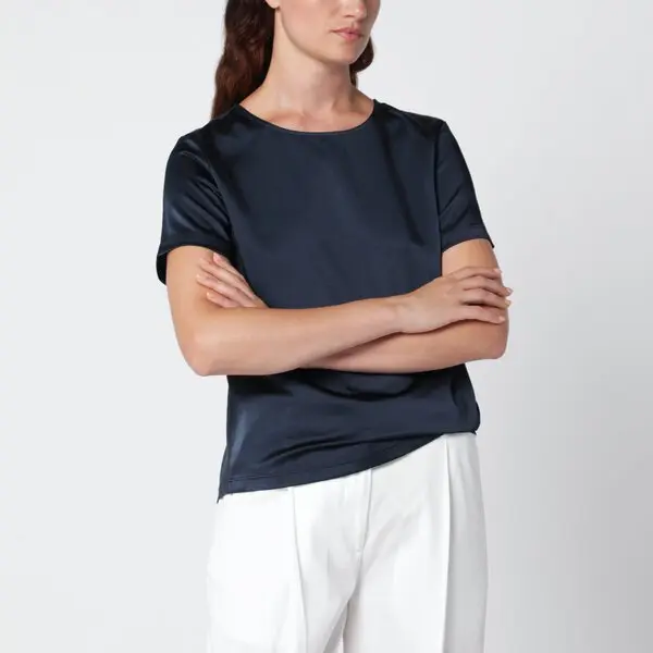 Max Mara Satin Crew Neck T-shirt - Blue