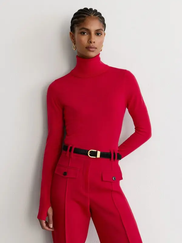 REISS Merino Wool Roll-neck Jumper - Red