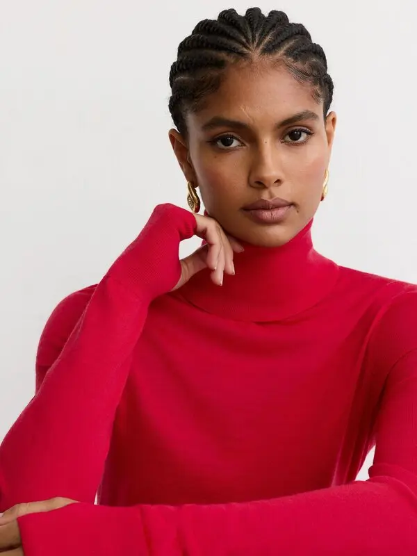 REISS Merino Wool Roll-neck Jumper - Red