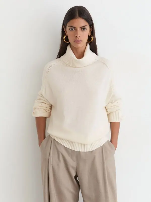 REISS Petite Wool-cashmere Roll-neck Jumper - Cream
