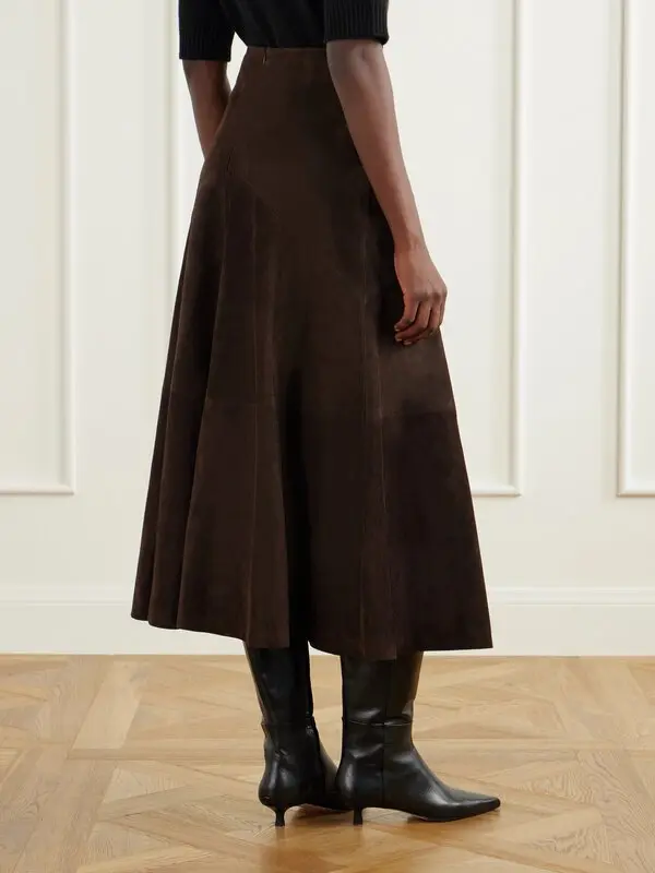 Nour Hammour Garnier Paneled Suede Midi Skirt