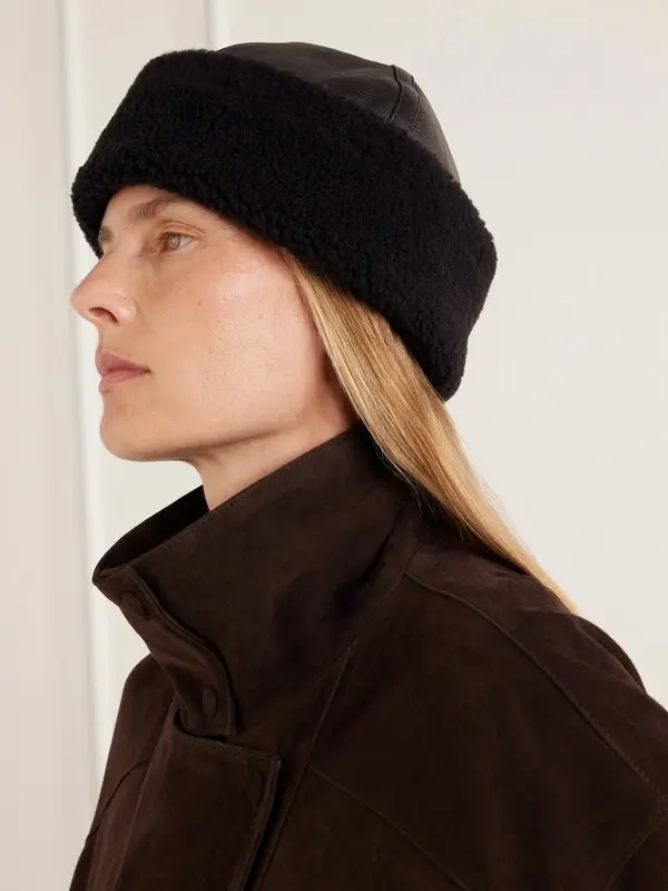 Nour Hammour Dallen Shearling-trimmed Leather Beanie