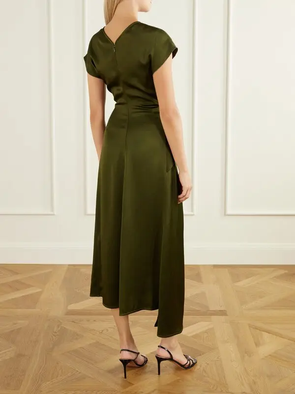 Victoria Beckham Aria Draped Asymmetric Satin Midi Dress