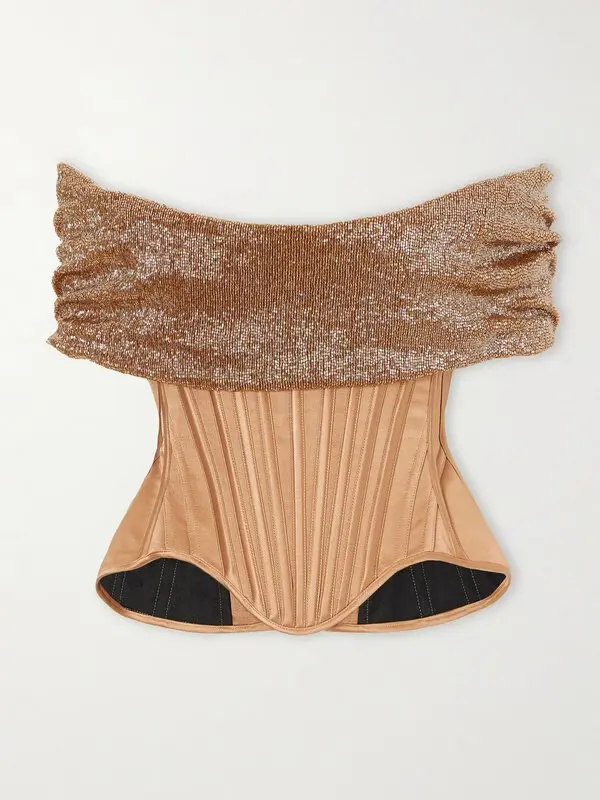 WIEDERHOEFT Wasp Corset Paneled Bead-embellished Silk Top