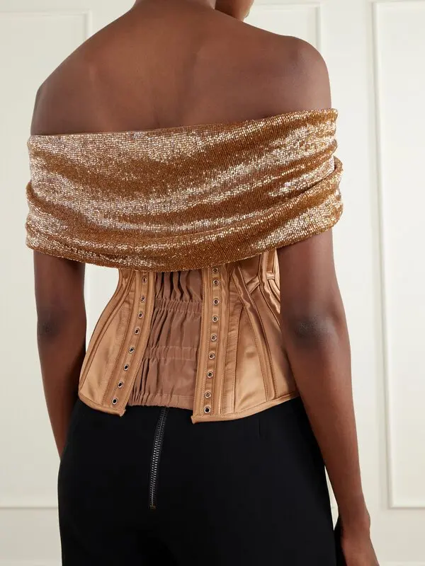 WIEDERHOEFT Wasp Corset Paneled Bead-embellished Silk Top