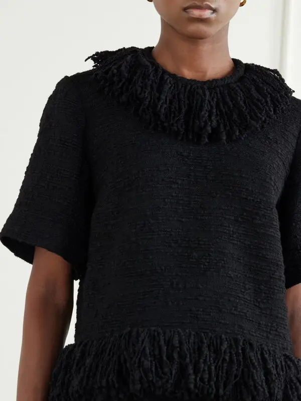 LIBEROWE Fringed Wool-blend Tweed Top