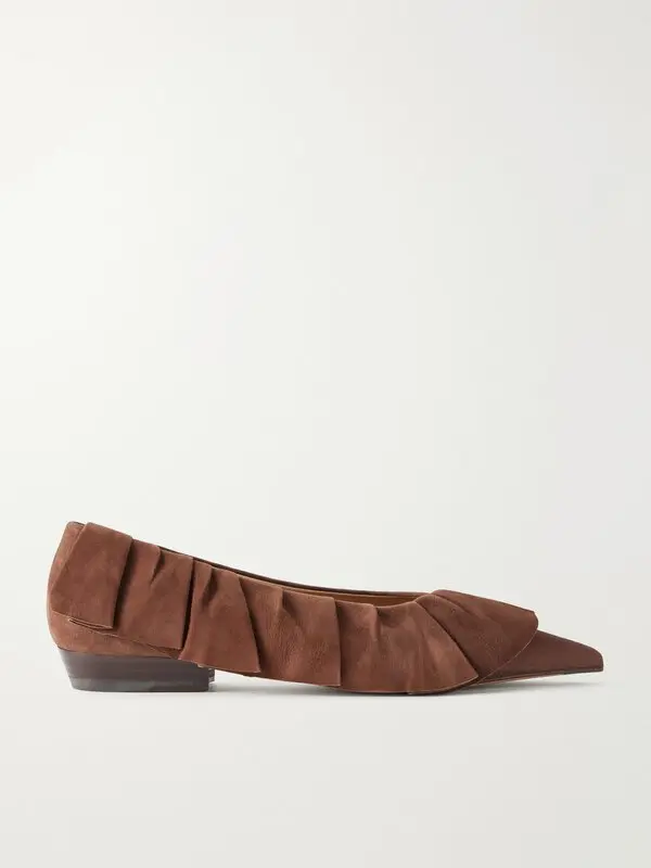JW Anderson Ruffled Nubuck-trimmed Suede Ballet Flats