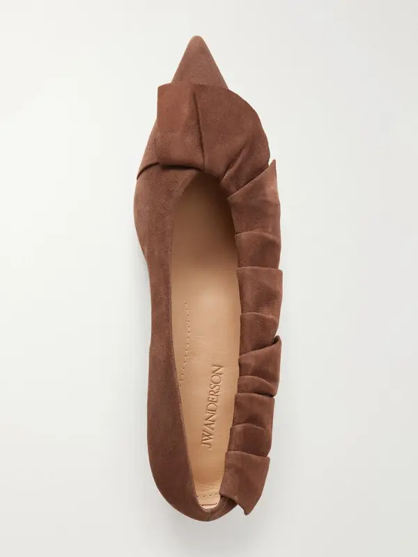JW Anderson Ruffled Nubuck-trimmed Suede Ballet Flats