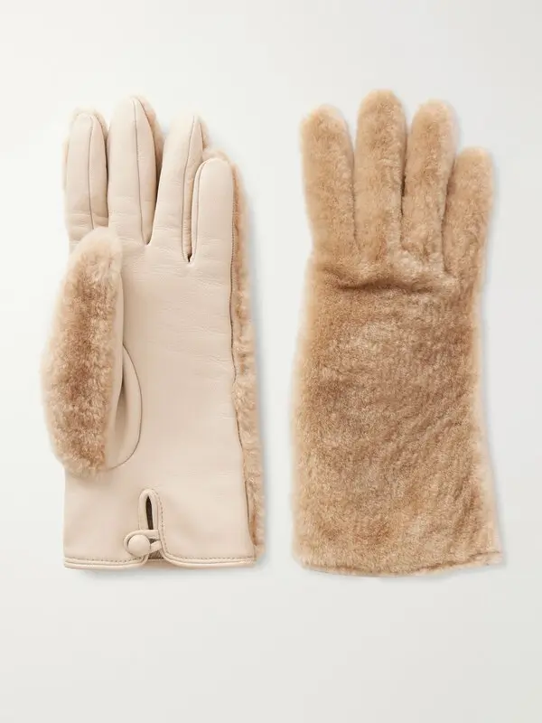 Gabriela Hearst Eglantina Leather-trimmed Shearling Gloves - Neutrals