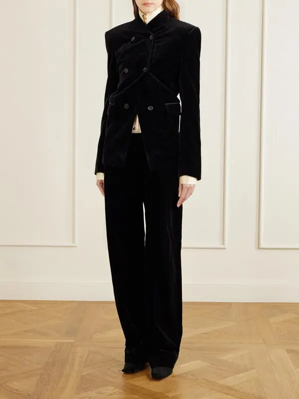 Khaite Hunter Velvet Cotton-blend Straight-leg Pants