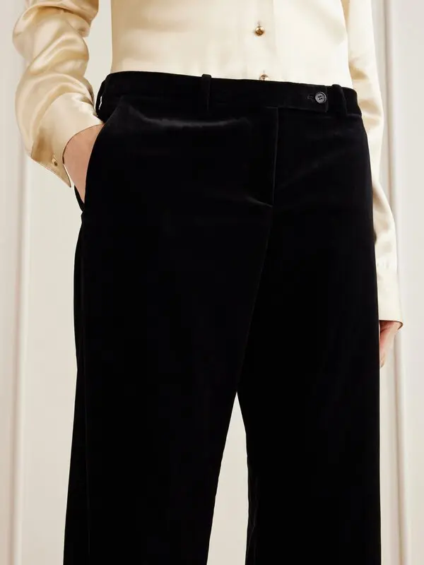 Khaite Hunter Velvet Cotton-blend Straight-leg Pants