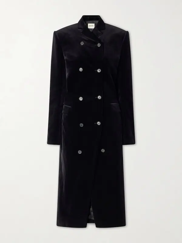 Khaite Rolon Velvet Cotton-blend Double-breasted Coat
