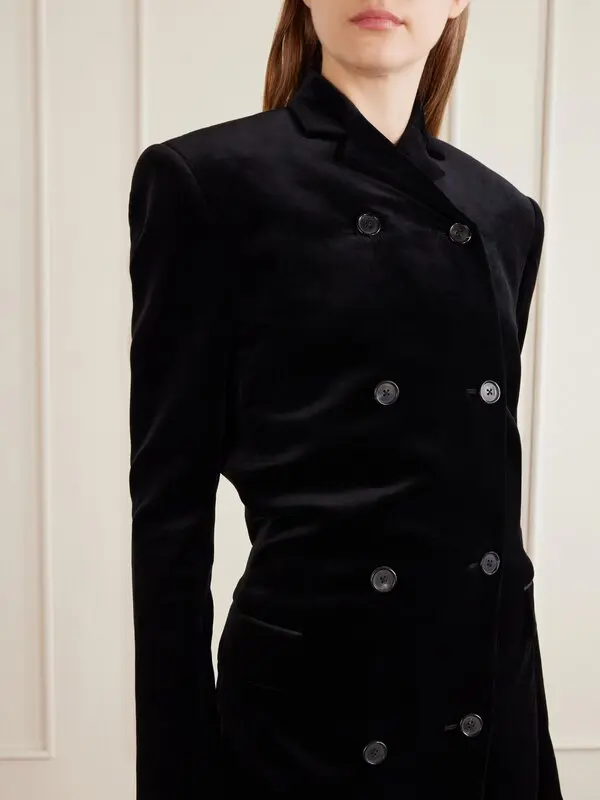 Khaite Rolon Velvet Cotton-blend Double-breasted Coat