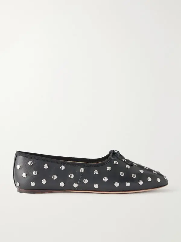 LOEFFLER RANDALL Landon Bow-detailed Studded Leather Ballet Flats - Black