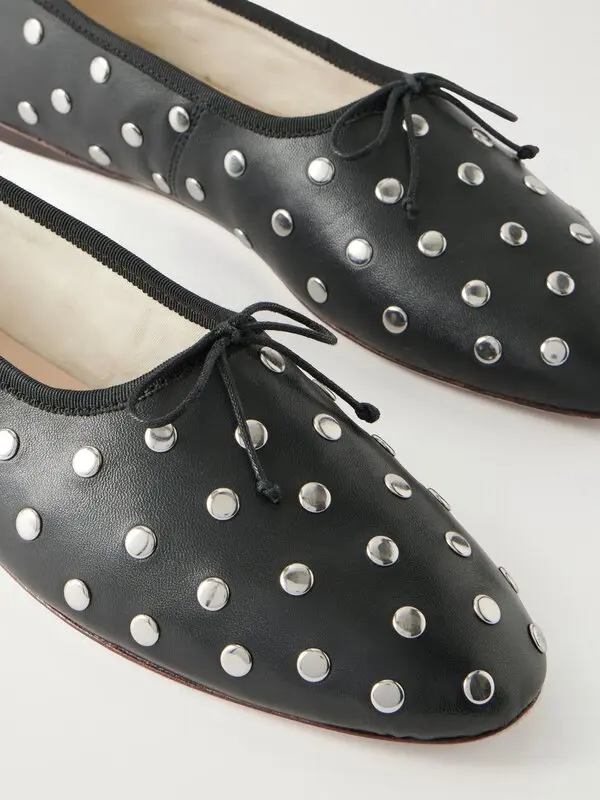 LOEFFLER RANDALL Landon Bow-detailed Studded Leather Ballet Flats
