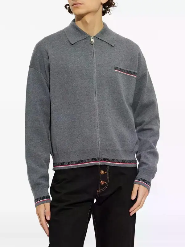 Versace Jacquard Wool Knit Zip Sweater
