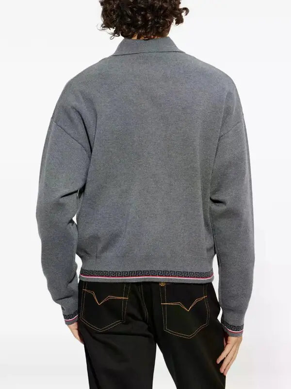 Versace Jacquard Wool Knit Zip Sweater