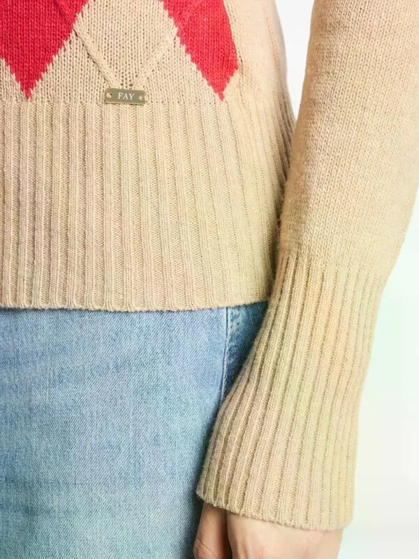FAY Argyle-pattern Cable-knit Sweater