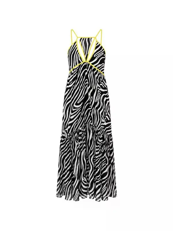 Patrizia Pepe Zebra-print Ruffled-hem Maxi Dress - Black