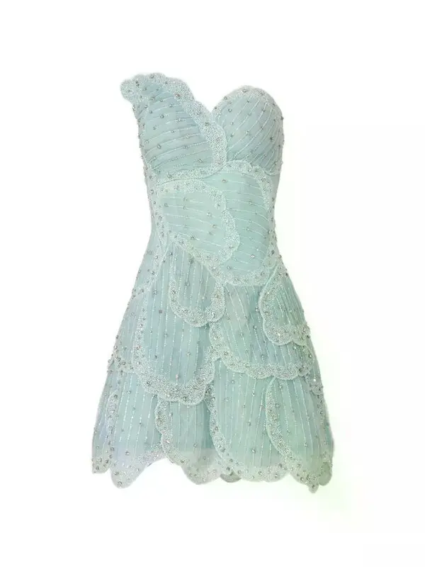 Costarellos Sylvie Bead-embellished Scalloped Mini Dress - Blue