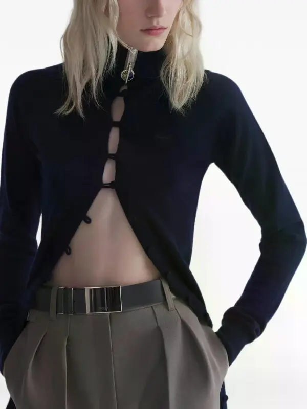 MUGLER Navy Cashmere Open Cardigan