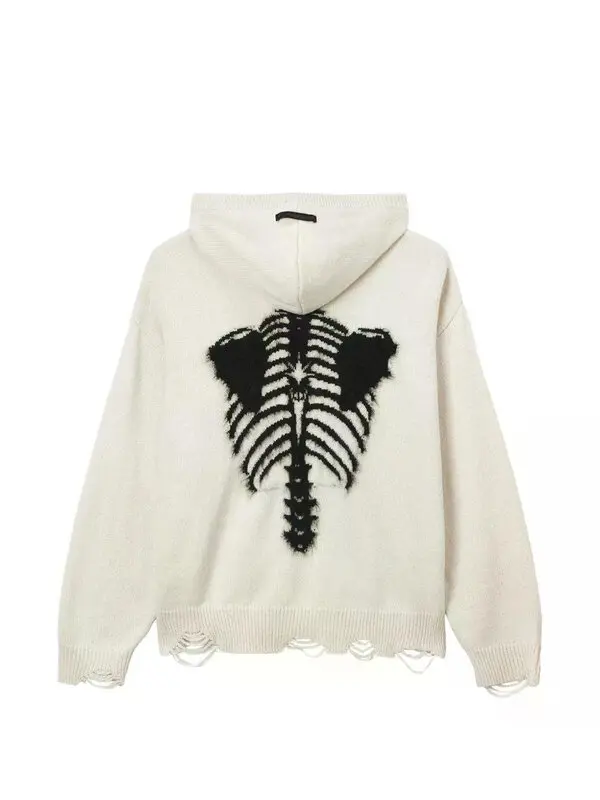 FIVE CM Distressed Skeleton-intarsia Hoodie