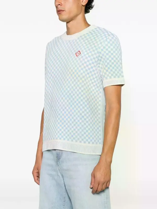 Casablanca Checkerboard-knit Logo-patch T-shirt