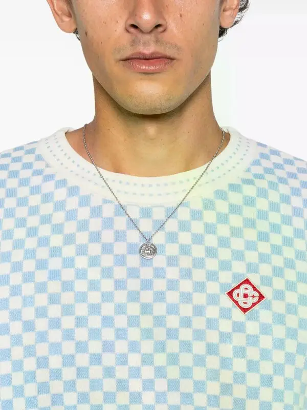 Casablanca Checkerboard-knit Logo-patch T-shirt
