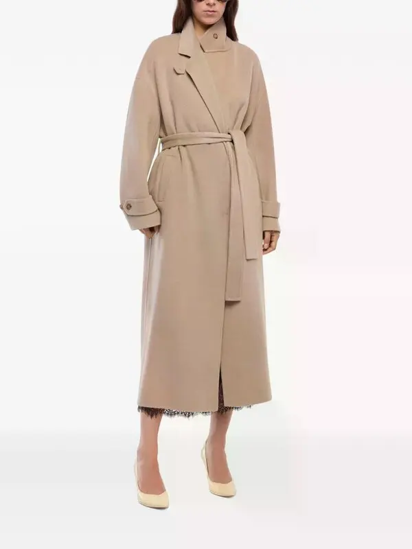 Pinko Coat In Double-layered Wool-blend Cloth With Belt
