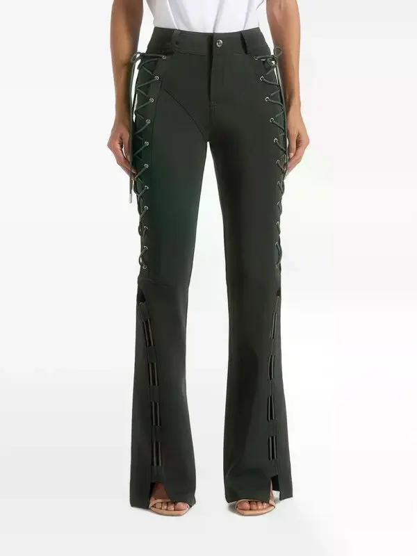 Manière De Voir Ambrein Olive Drill Lace-up Flared Trousers - Green