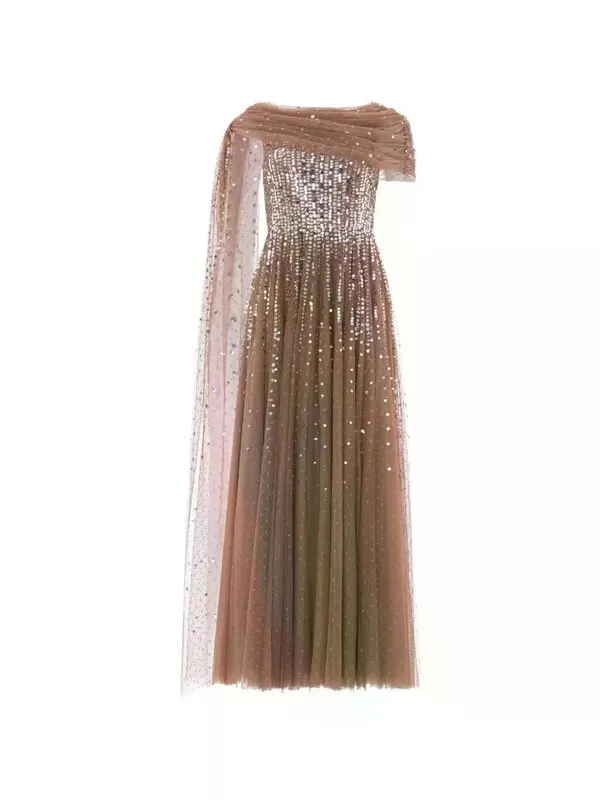 NEEDLE & THREAD Moonlight Sequin-embellished Draped Gown - Brown