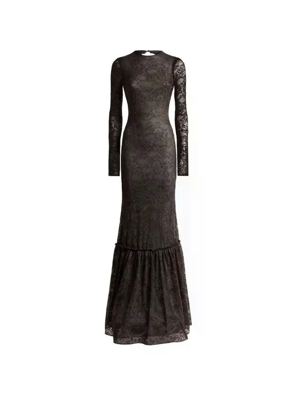 Etro Long Jersey Dress With Floral Lace - Brown