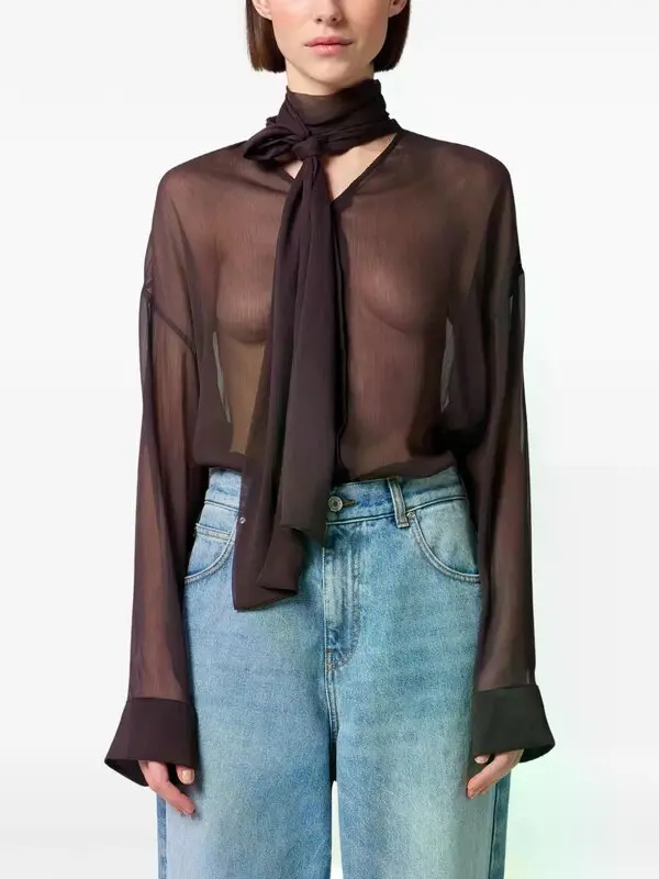 MSGM Tie-neck Sheer Blouse