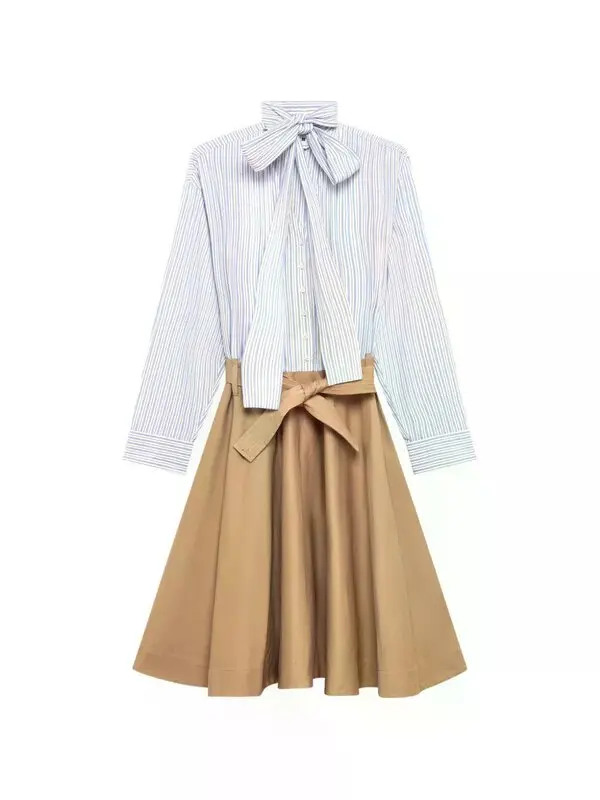 MSGM Striped Tie-neck Midi Dress