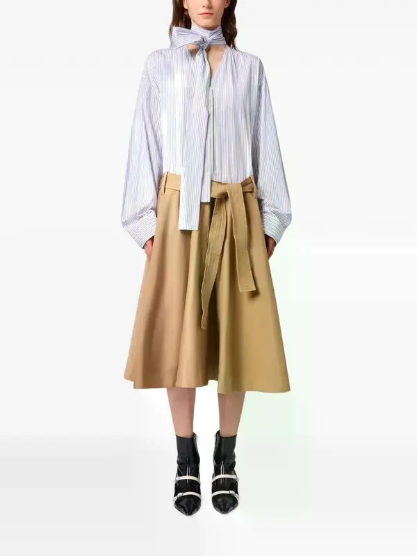 MSGM Striped Tie-neck Midi Dress