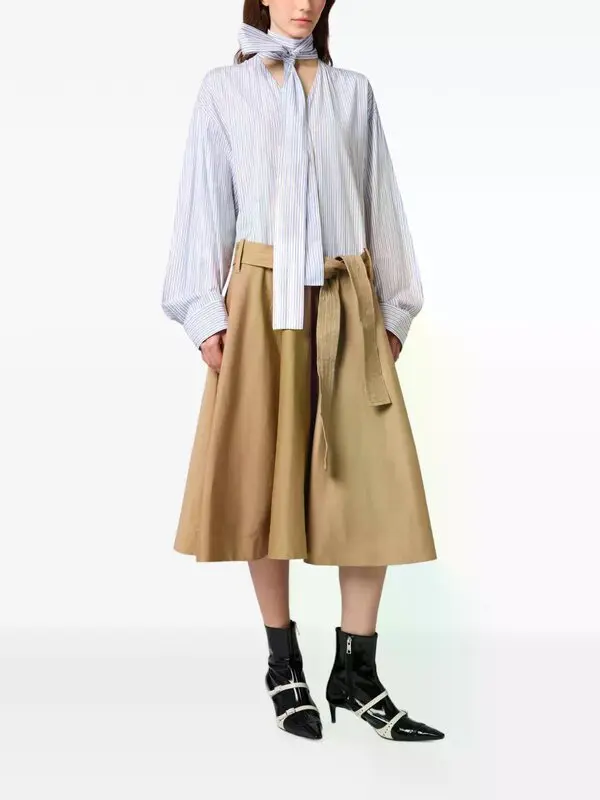 MSGM Striped Tie-neck Midi Dress