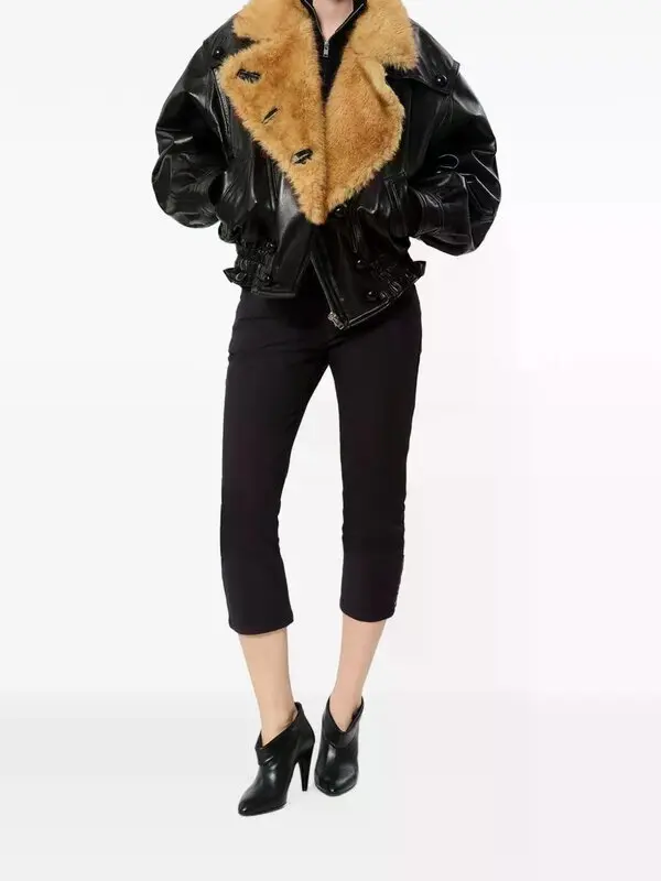 Isabel Marant Étoile Valina Glossy Leather Jacket, Shearling Collar