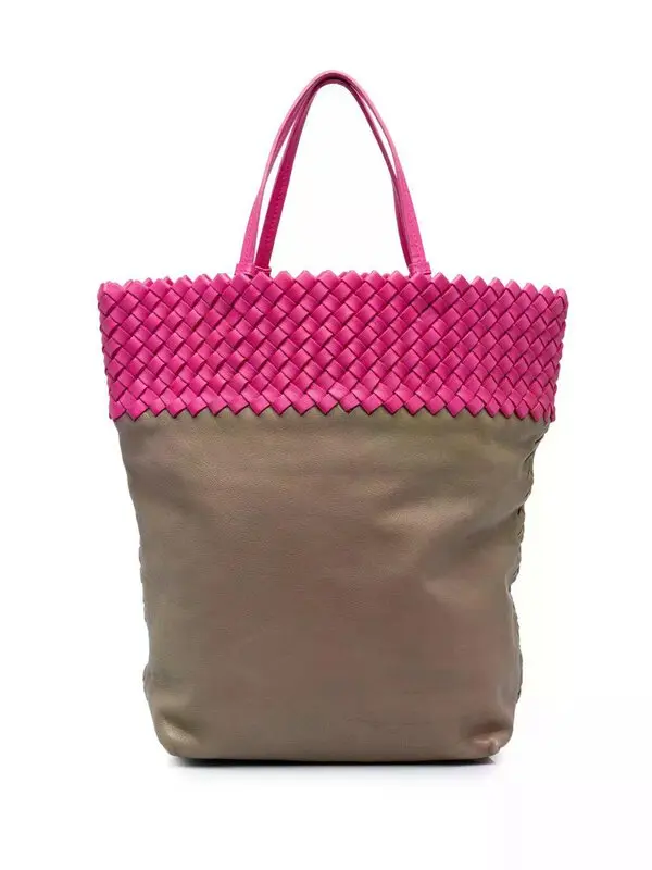 Bottega Veneta 2012-2026 Intrecciato Trimmed Bicolor Nappa Tote Bag - Pink