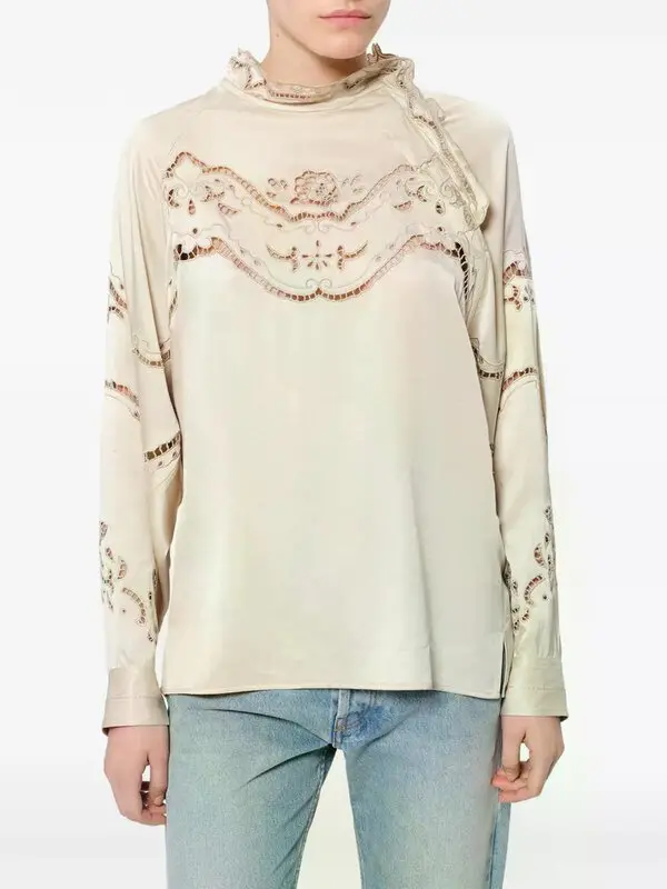 Isabel Marant Étoile Enelia Silk Satin Broderie Anglaise Blouse - Neutrals