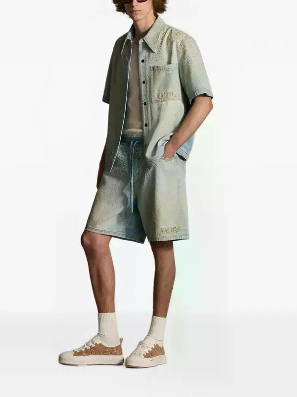 Amiri Crystal-embellished Logo-patch Shirt - Blue