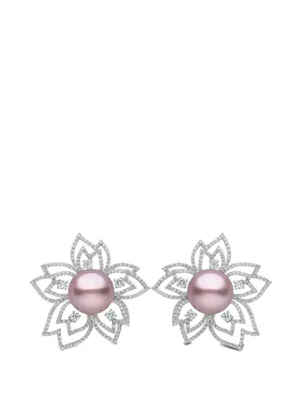 Yoko London Contessa 18kt Gold Pink Freshwater Pearl And Diamond Flower Motif Earrings - Silver
