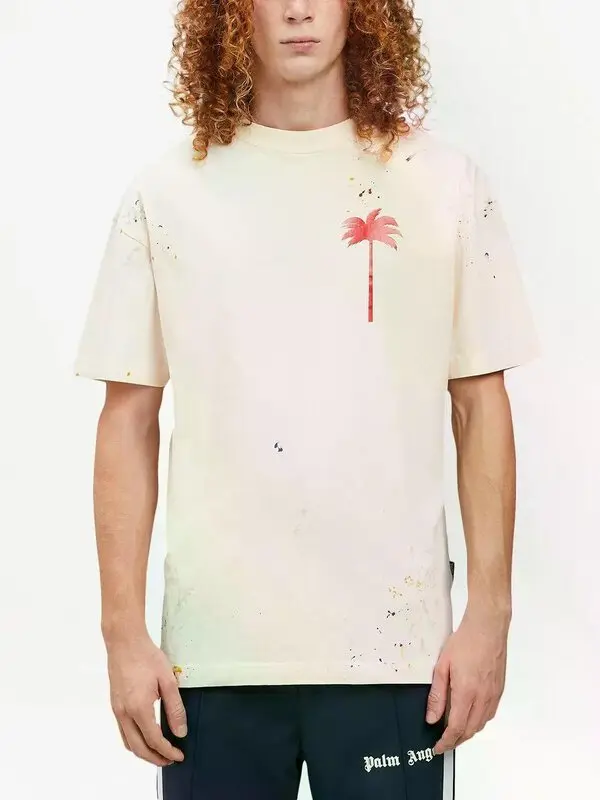 Palm Angels Palm Tree-print Spray-paint Effect T-shirt