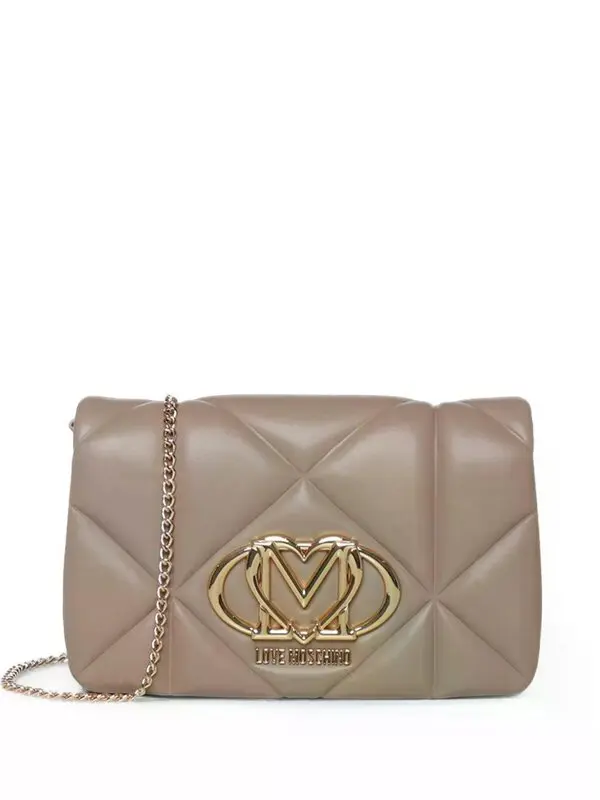 Moschino Quilted Logo-plaque Shoulder Bag - Neutrals
