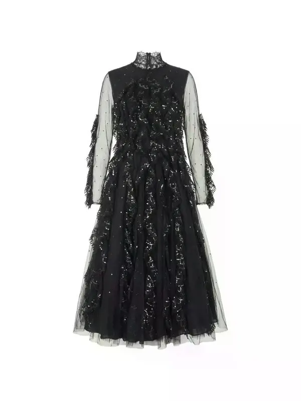 Valentino Garavani Sequin-embellished Ruffled Midi Dress - Black