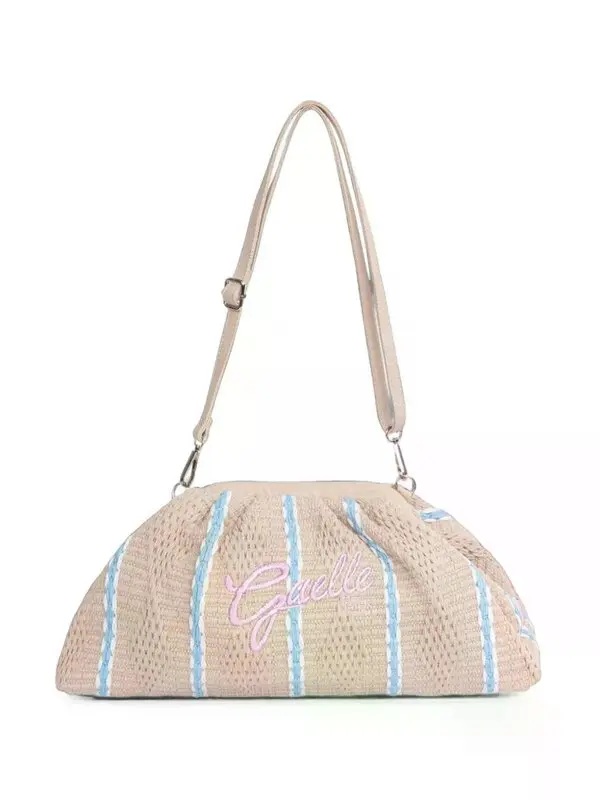 GAELLE PARIS Large Logo-embroidered Striped Cotton Clutch Bag - Neutrals