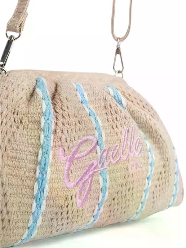 GAELLE PARIS Large Logo-embroidered Striped Cotton Clutch Bag
