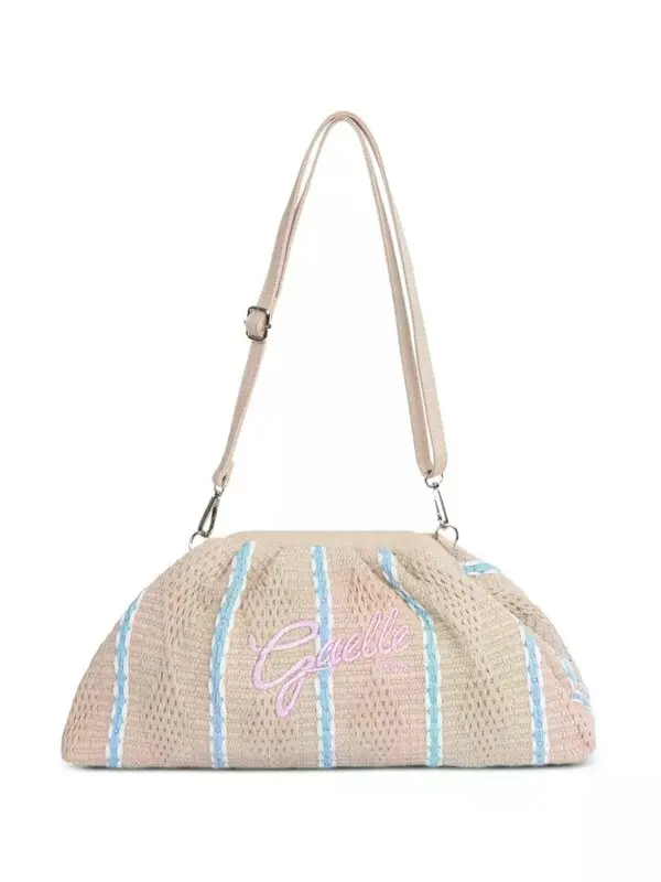 GAELLE PARIS Large Logo-embroidered Striped Cotton Clutch Bag - Neutrals