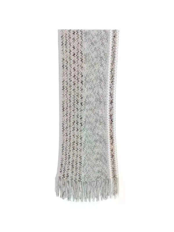 Missoni Zigzag-knit Fringed Scarf - Grey